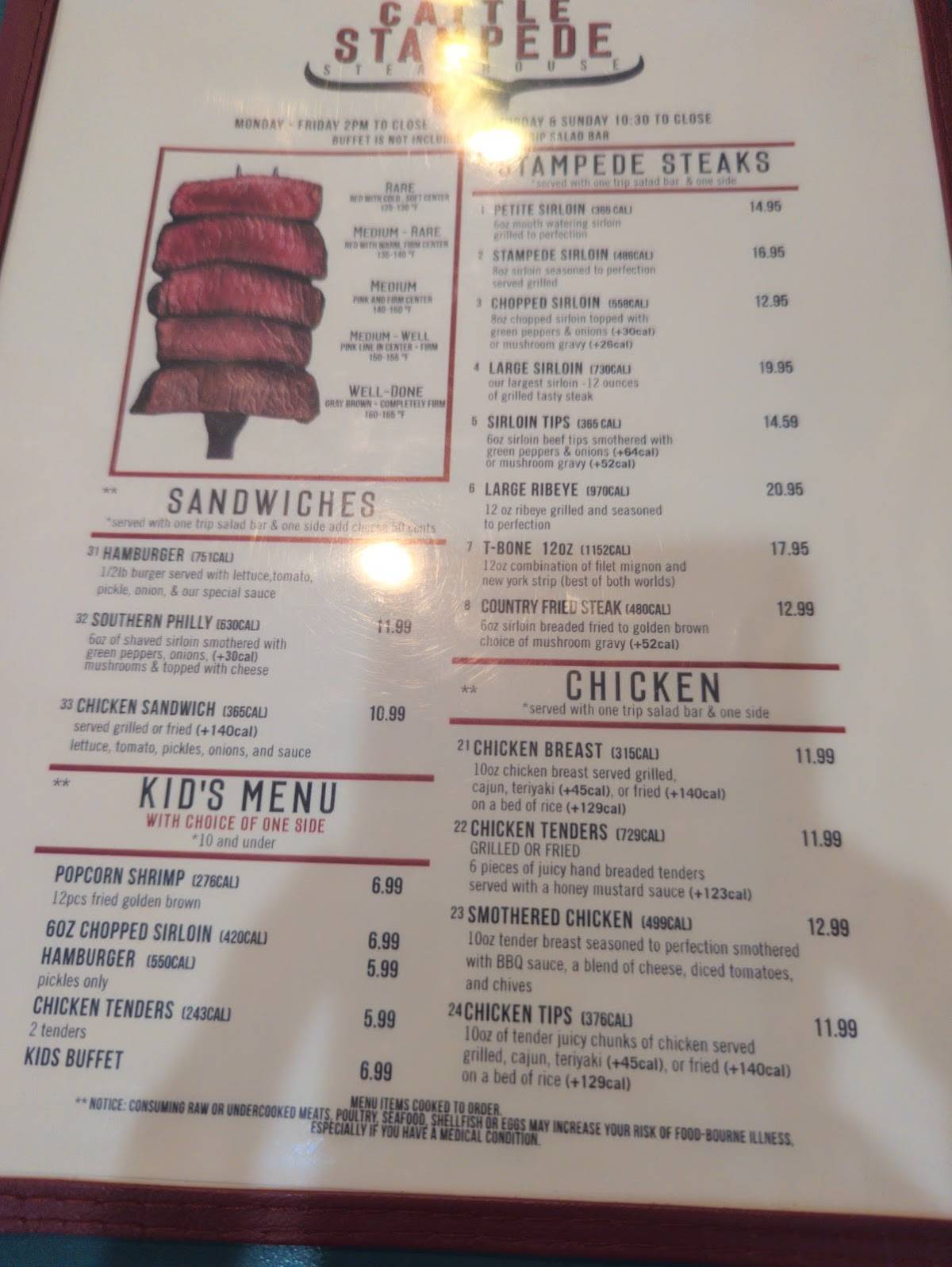 Menu at Cattle Stampede Steakhouse - Fort Payne, Fort Payne