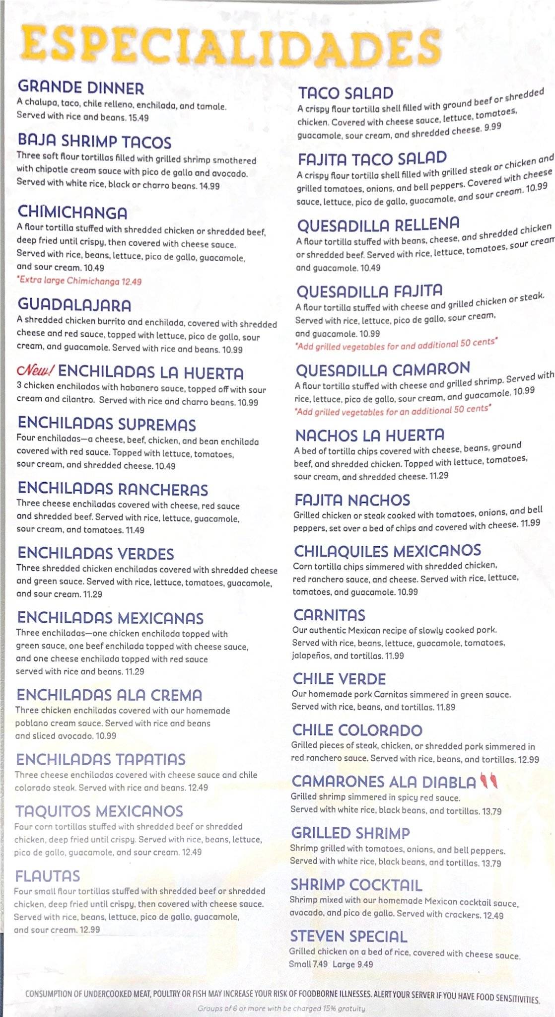 Menu at La Huerta Mexican Restaurant, Fort Smith, Rogers Ave