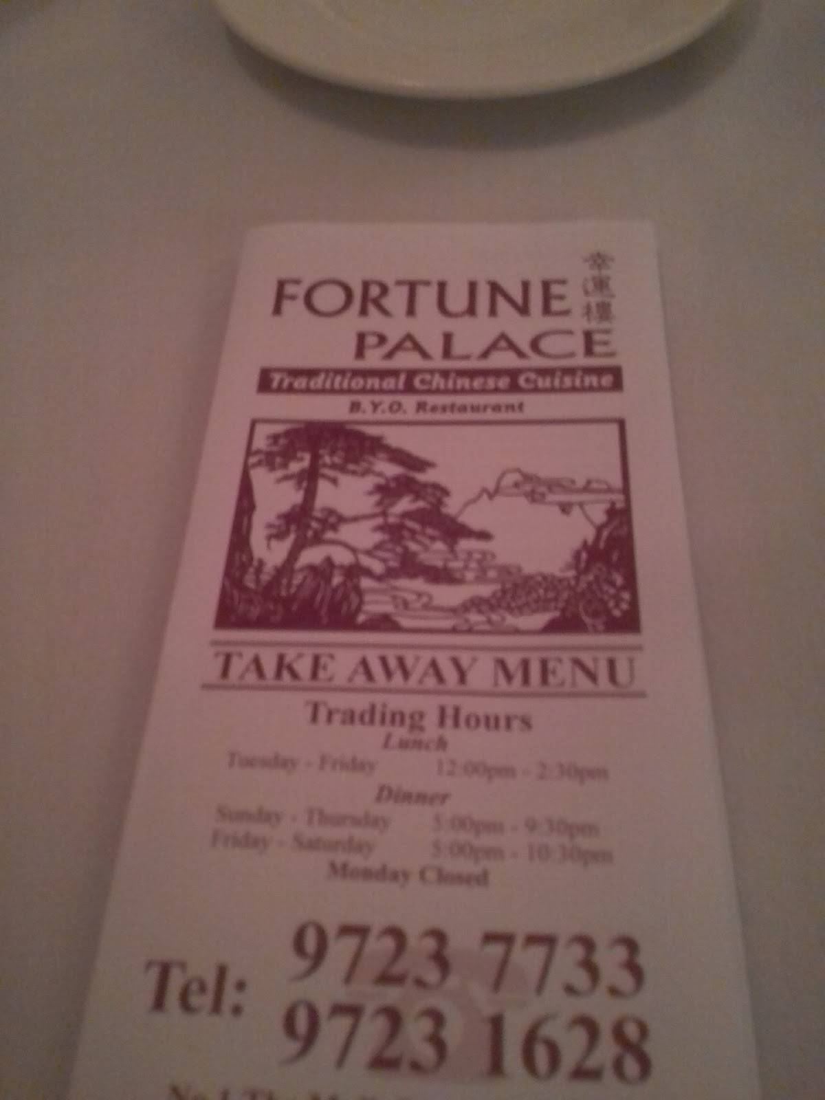 Menu at Fortune Palace restaurant, Croydon South