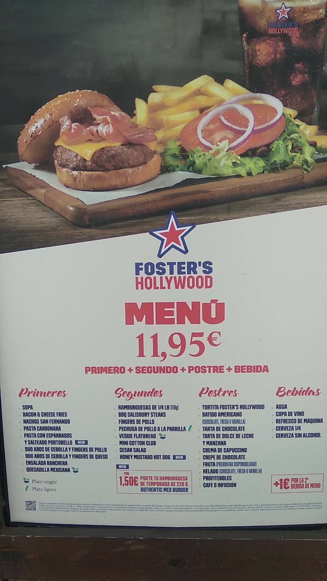 Carta del restaurante Foster's Hollywood, Gijón