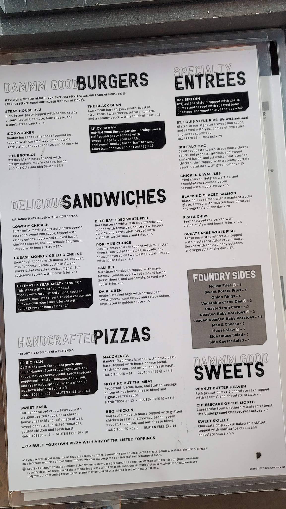 Menu at Foundry Craft Grillery pizzeria, East Jordan