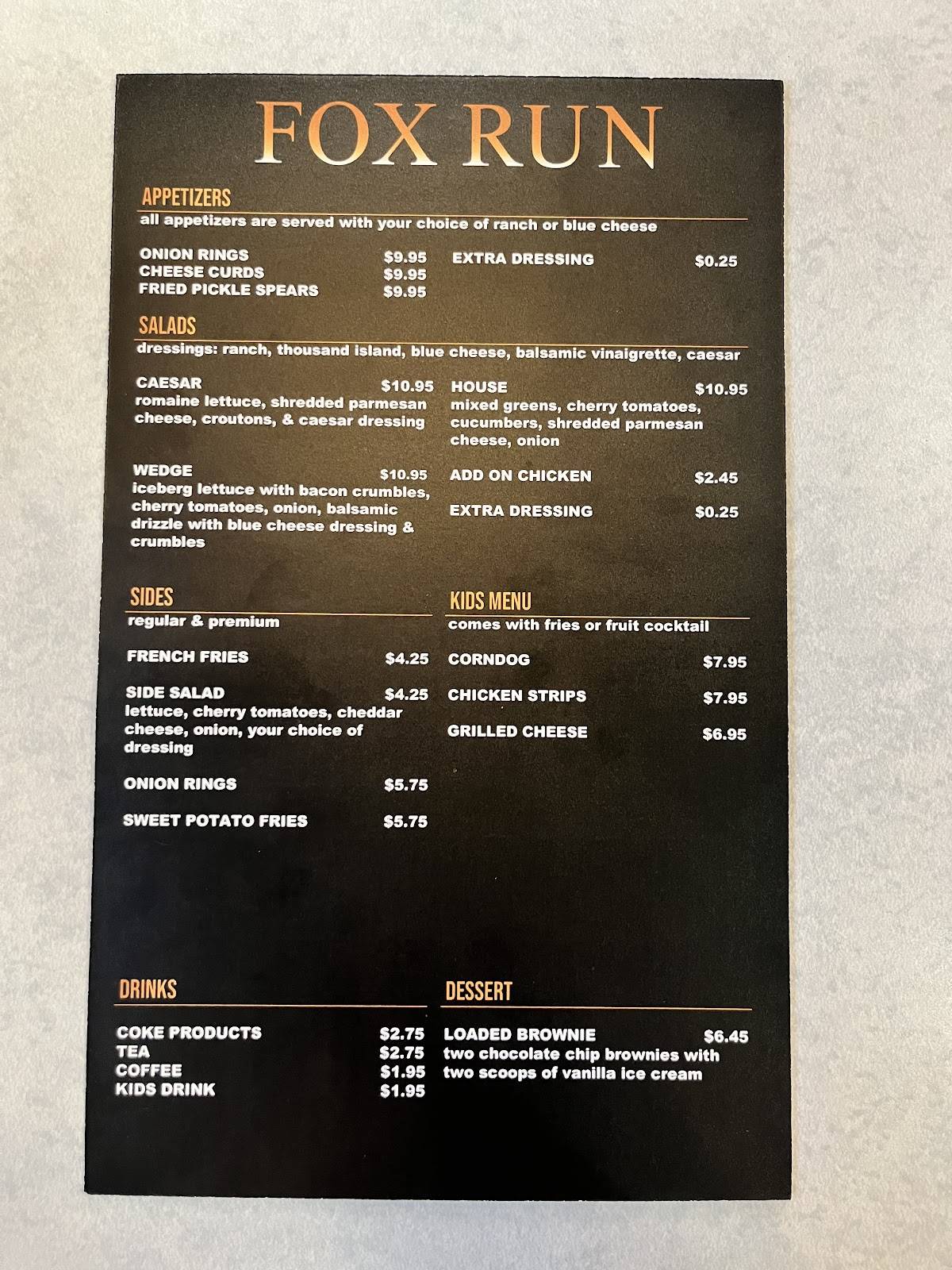 Menu at Fox Run Restaurant and Pub, Bella Vista