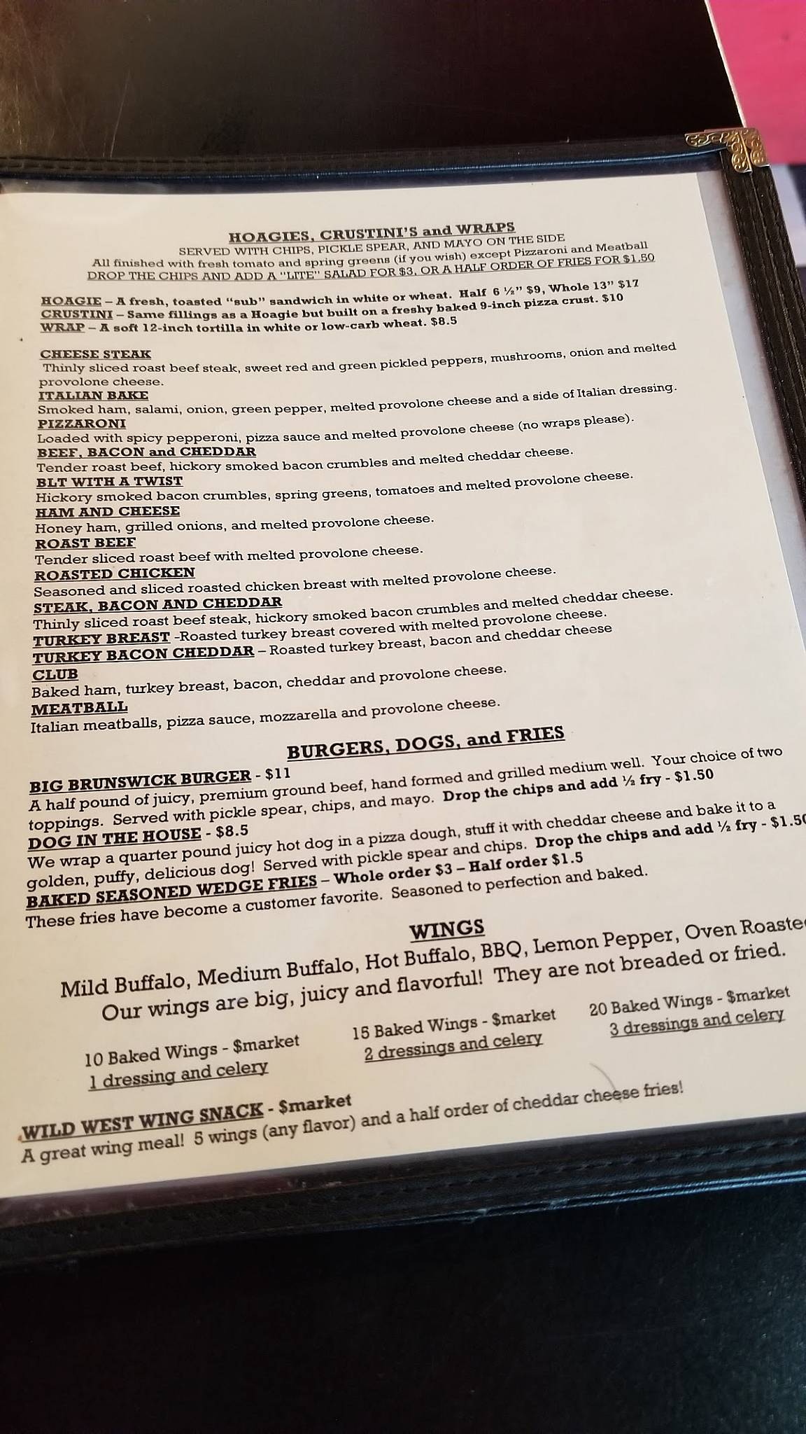 Menu at Fox's Pizza Downtown pizzeria, Brunswick
