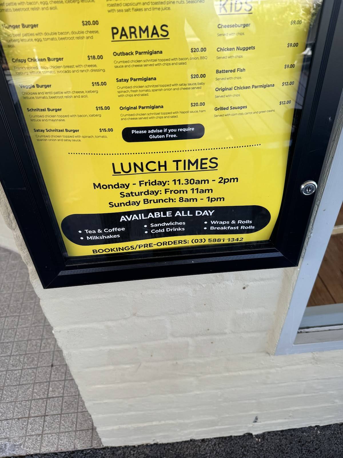 Menu at Frank n Beans restaurant, Deniliquin