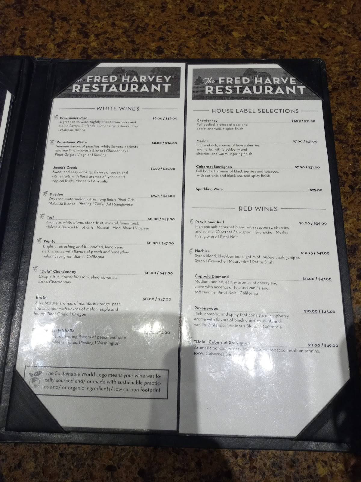 Menu at Fred Harvey Restaurant, Williams