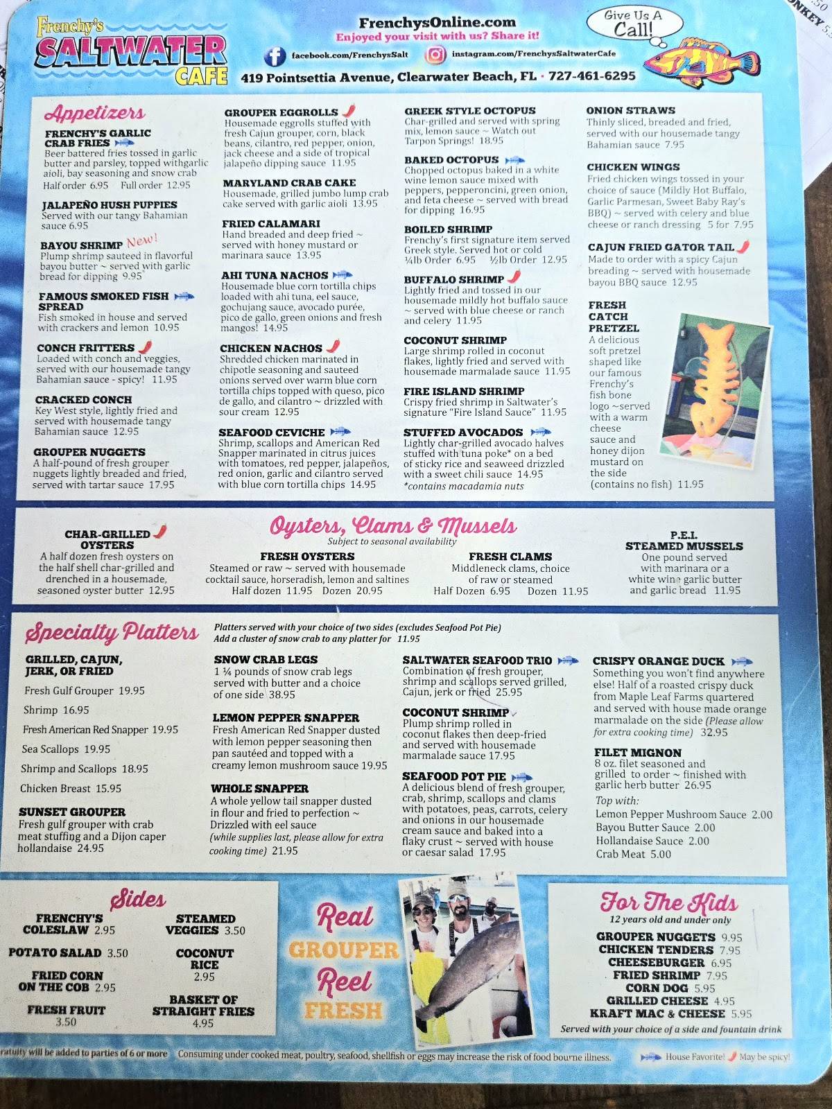 Menu at Frenchy's Original Cafe, Clearwater
