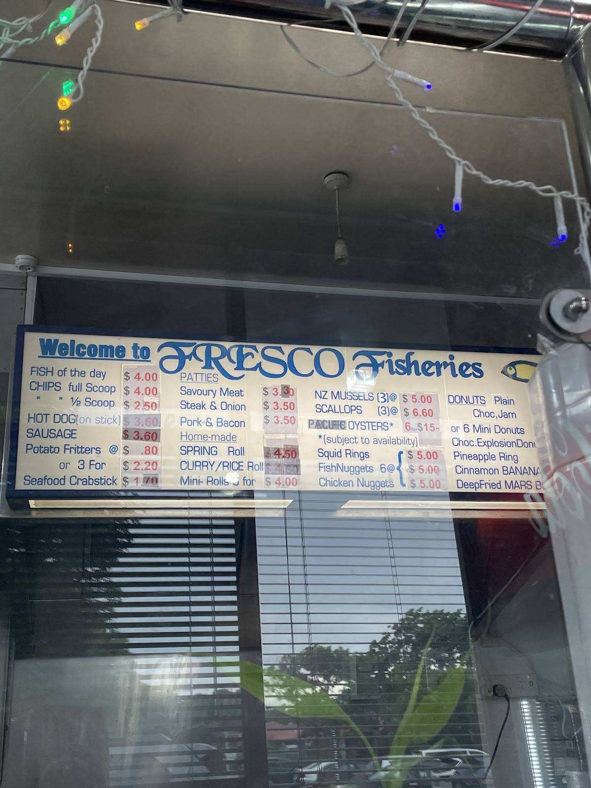 Menu at Fresco Fisheries restaurant, Christchurch