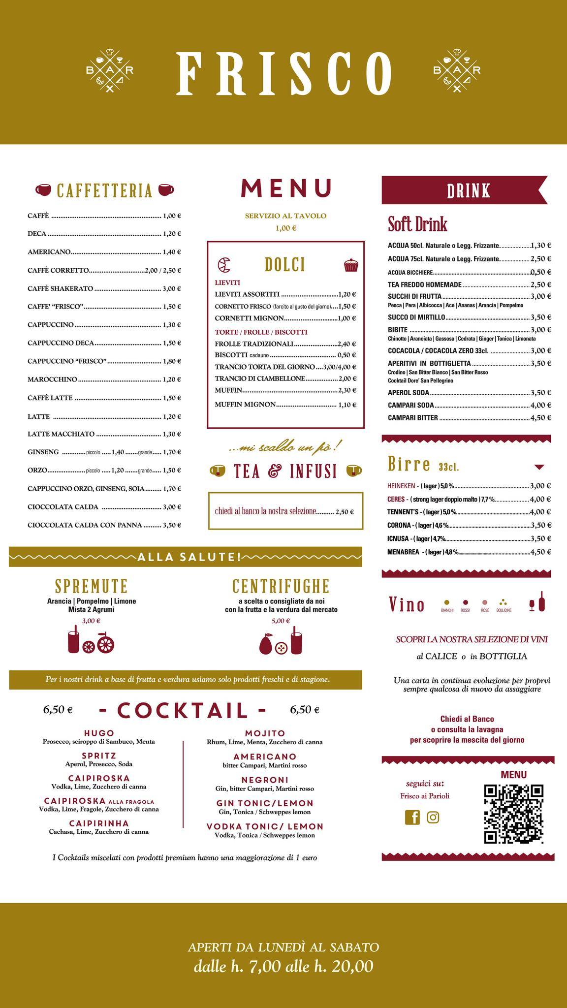 Menu at Frisco Bar, Rome