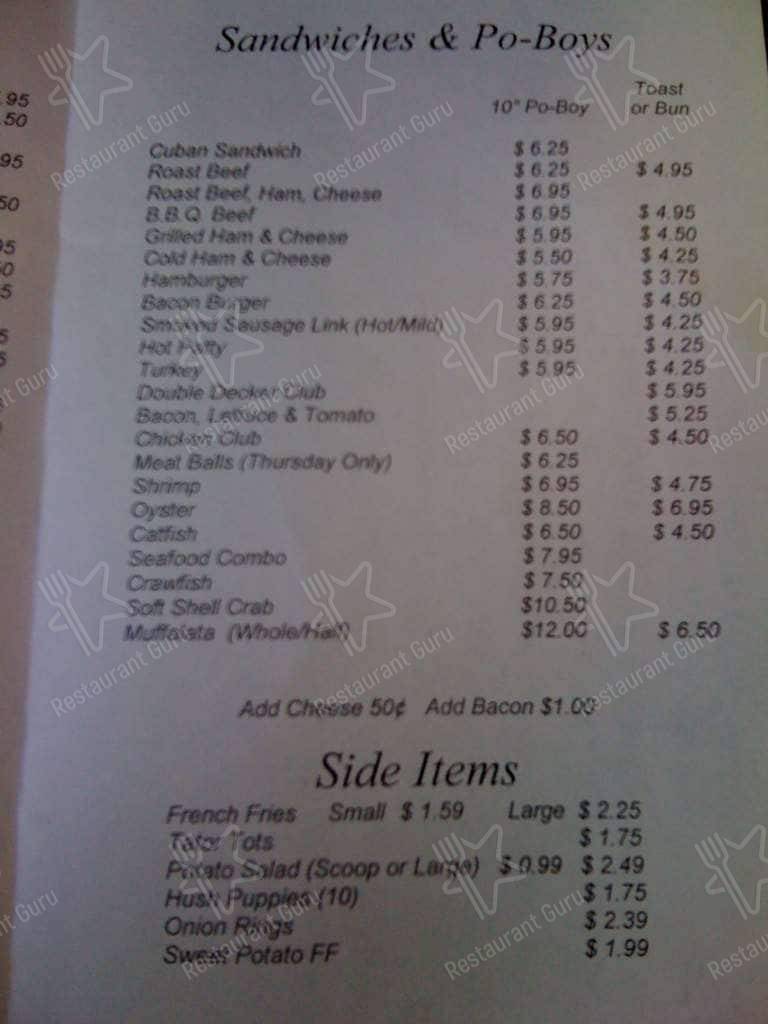 Menu at Frisco Deli restaurant, LaPlace, W Airline Hwy