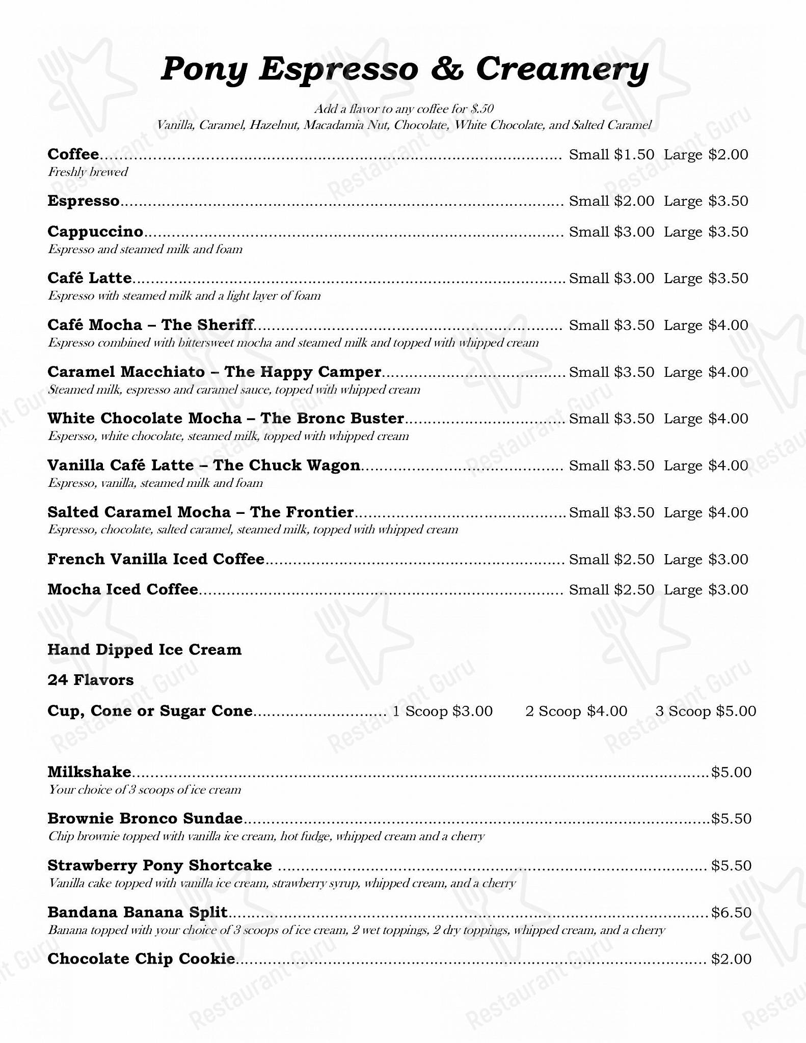 Menu at Frontier Town Lazy River Saloon restaurant, West Ocean City