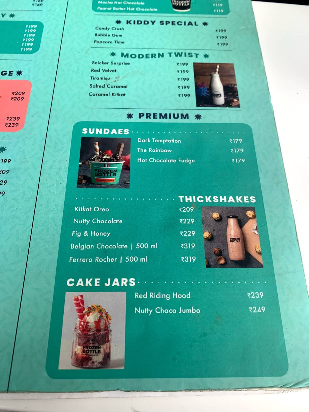 Menu at Frozen Bottle - Milkshakes, Desserts, and Ice Cream, Bengaluru ...
