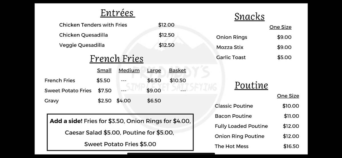 Menu at Fry Daddys restaurant, Mackenzie