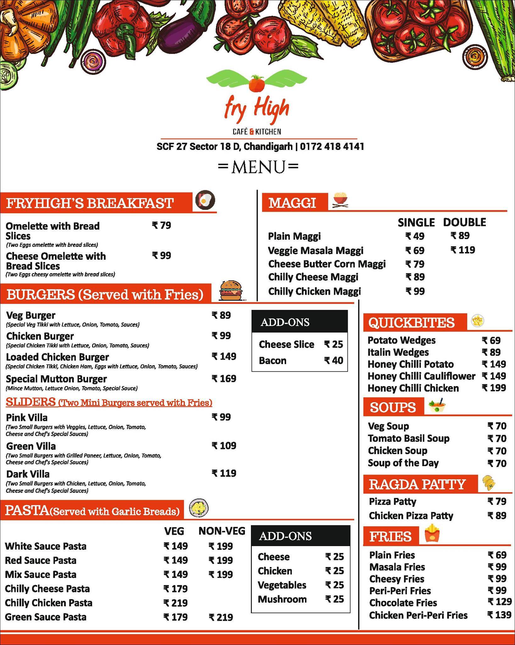 Menu at Fry High Cafe, Chandigarh