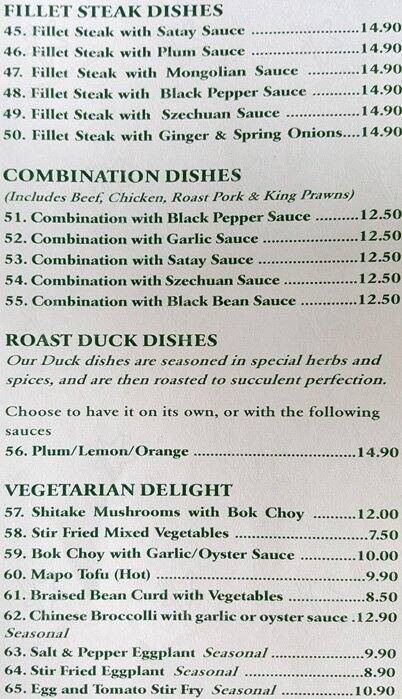 Menu at Fu Lin restaurant, Goodwood