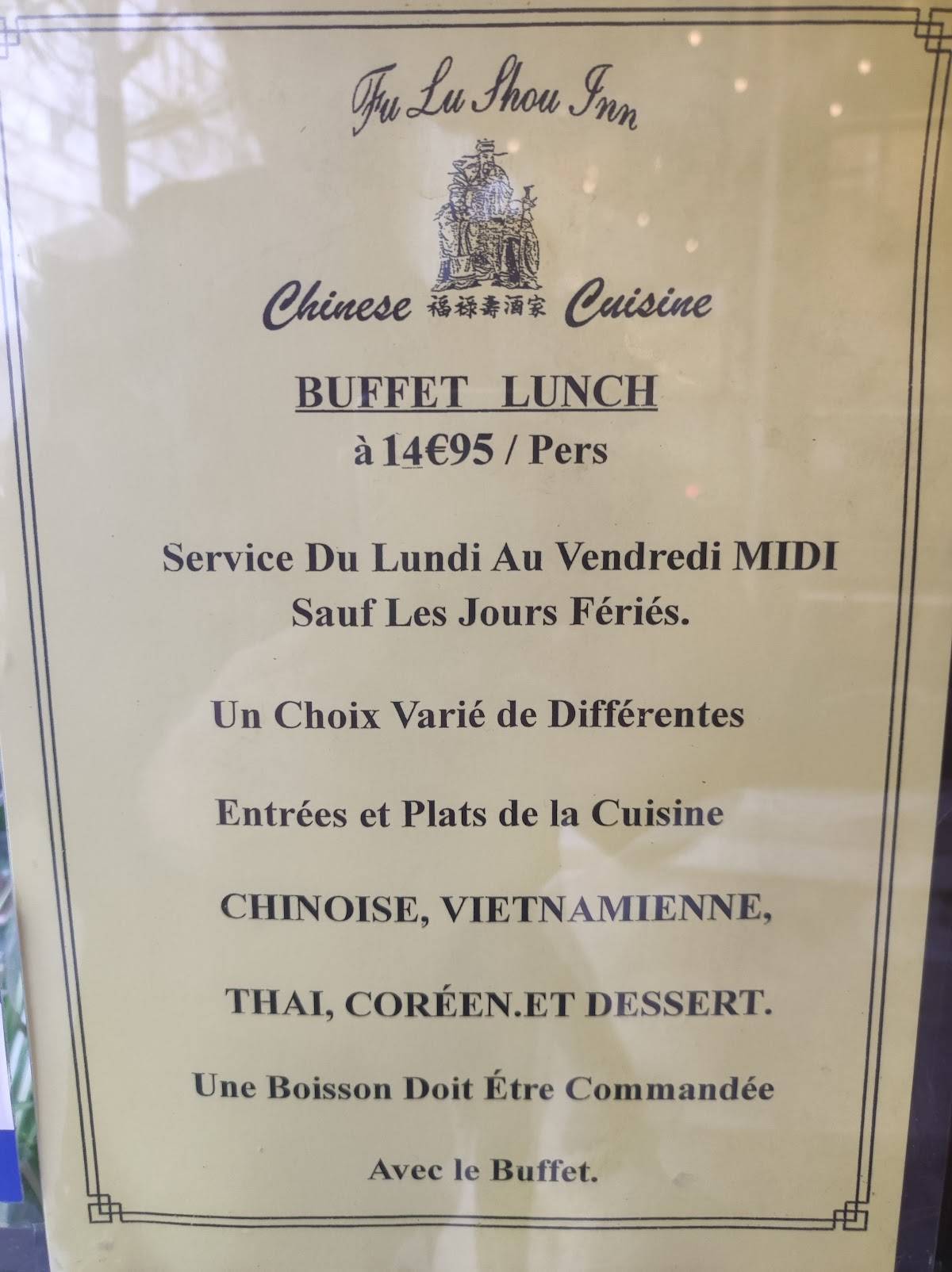 Menu at Fu Lu Shou Inn restaurant, Luxembourg City