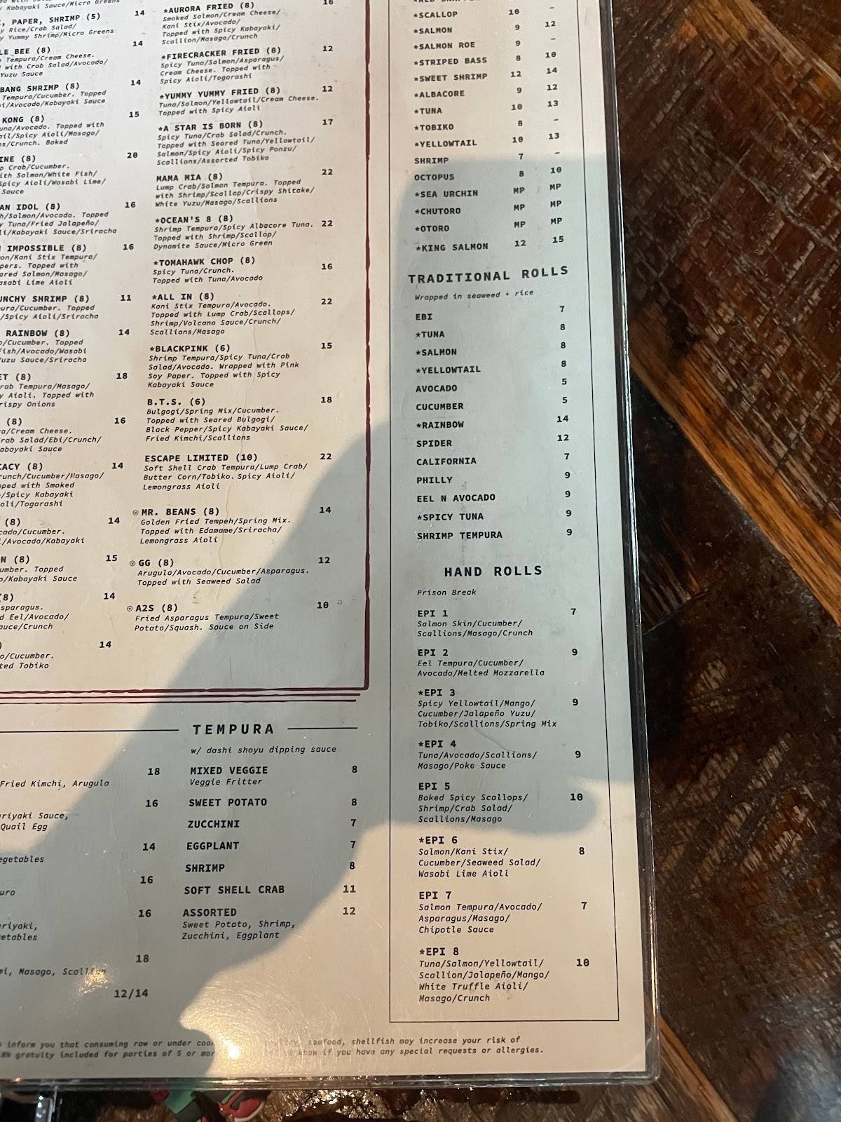 Menu at Fudo restaurant, Chamblee, 5070 Peachtree Blvd A-100