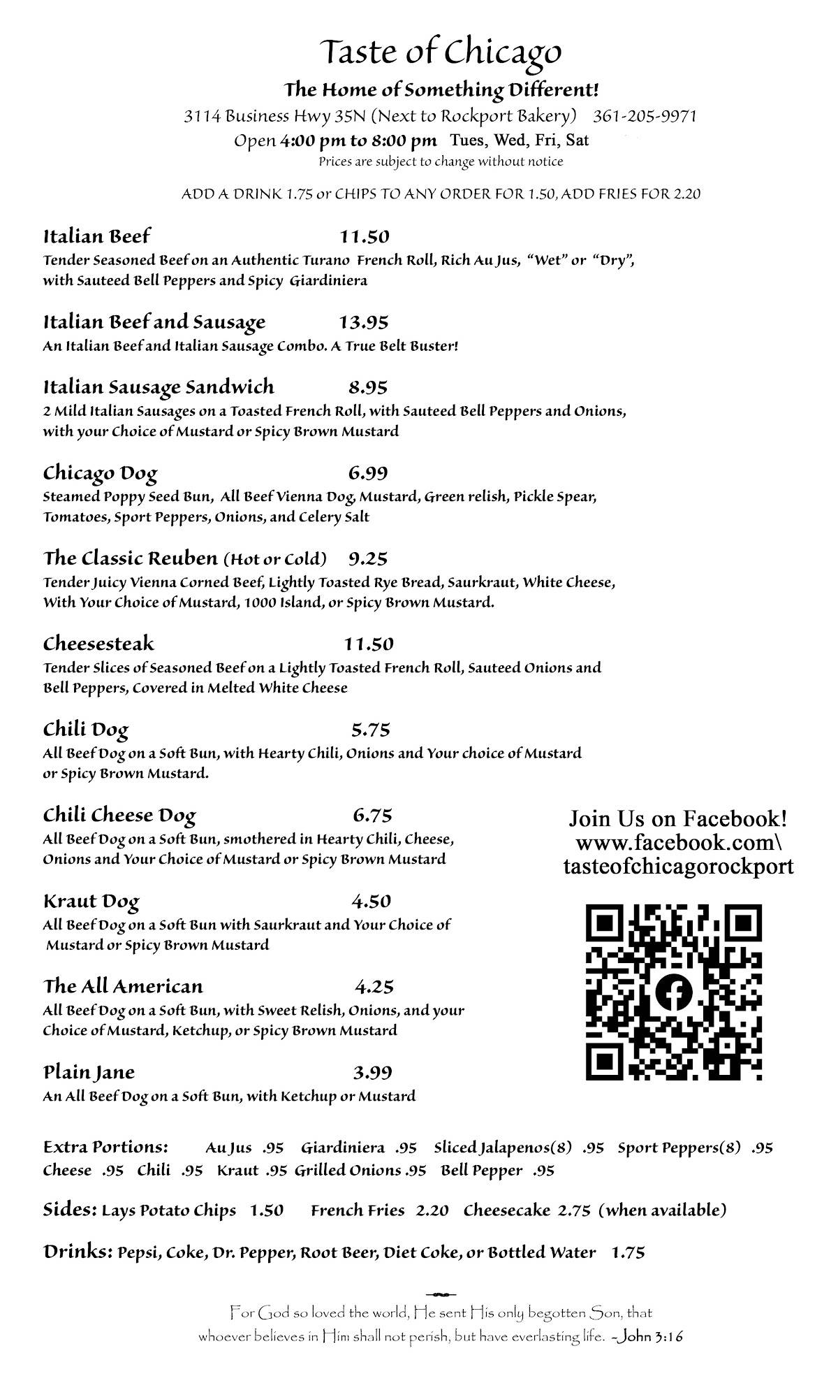 Menu at Taste of Chicago desserts, Rockport