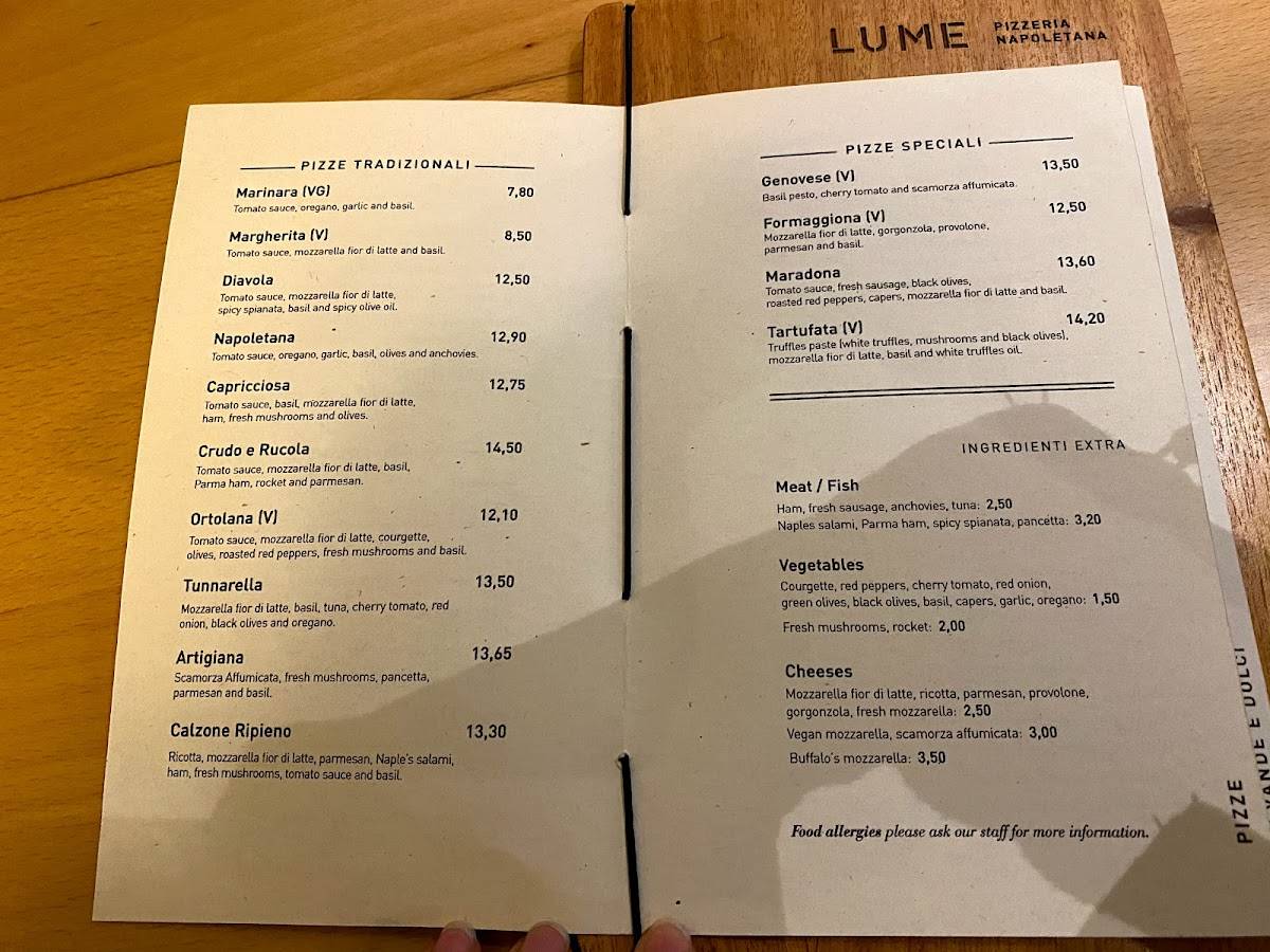 Menu em Lume Pizzeria, Funchal