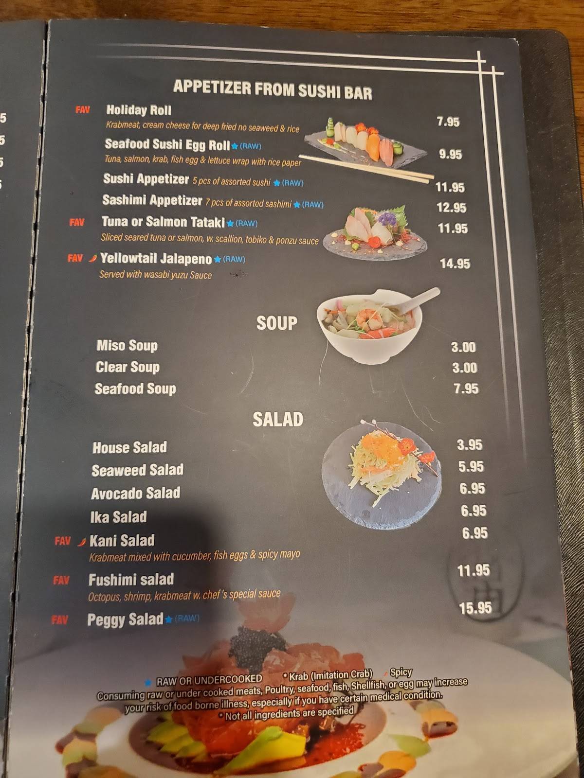 Menu at Fushimi Sushi Japanese Restaurant, Middleburg