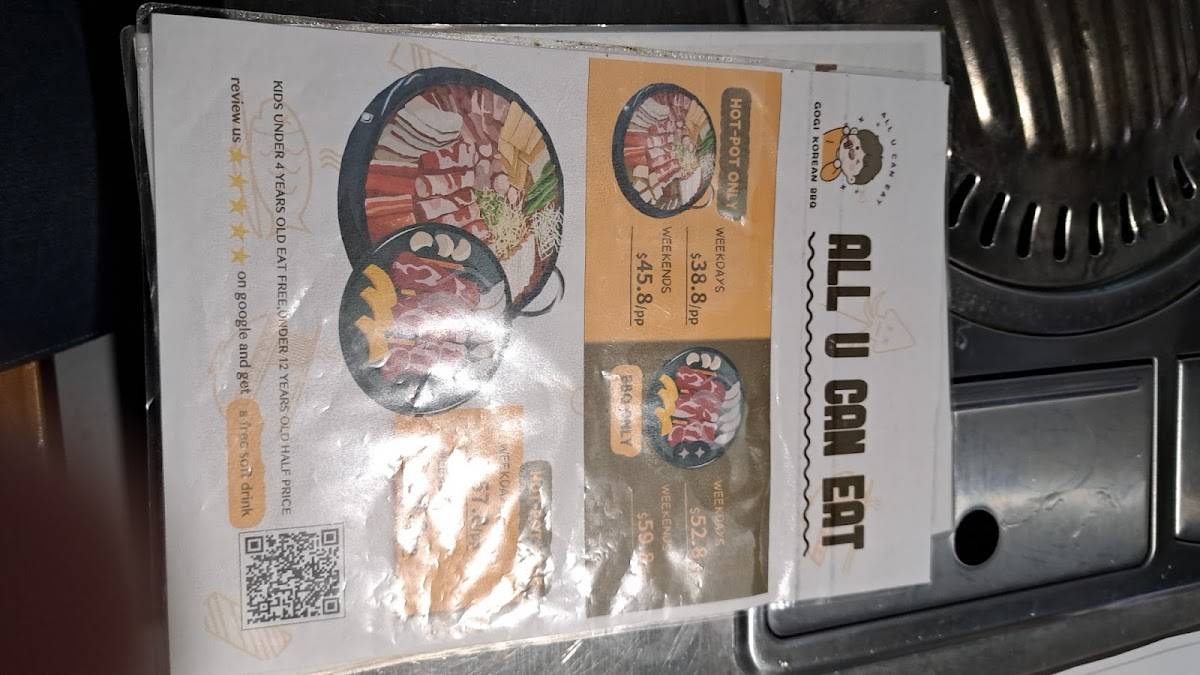 Menu at GOGI Korean BBQ & HotPot Buffet, Geelong