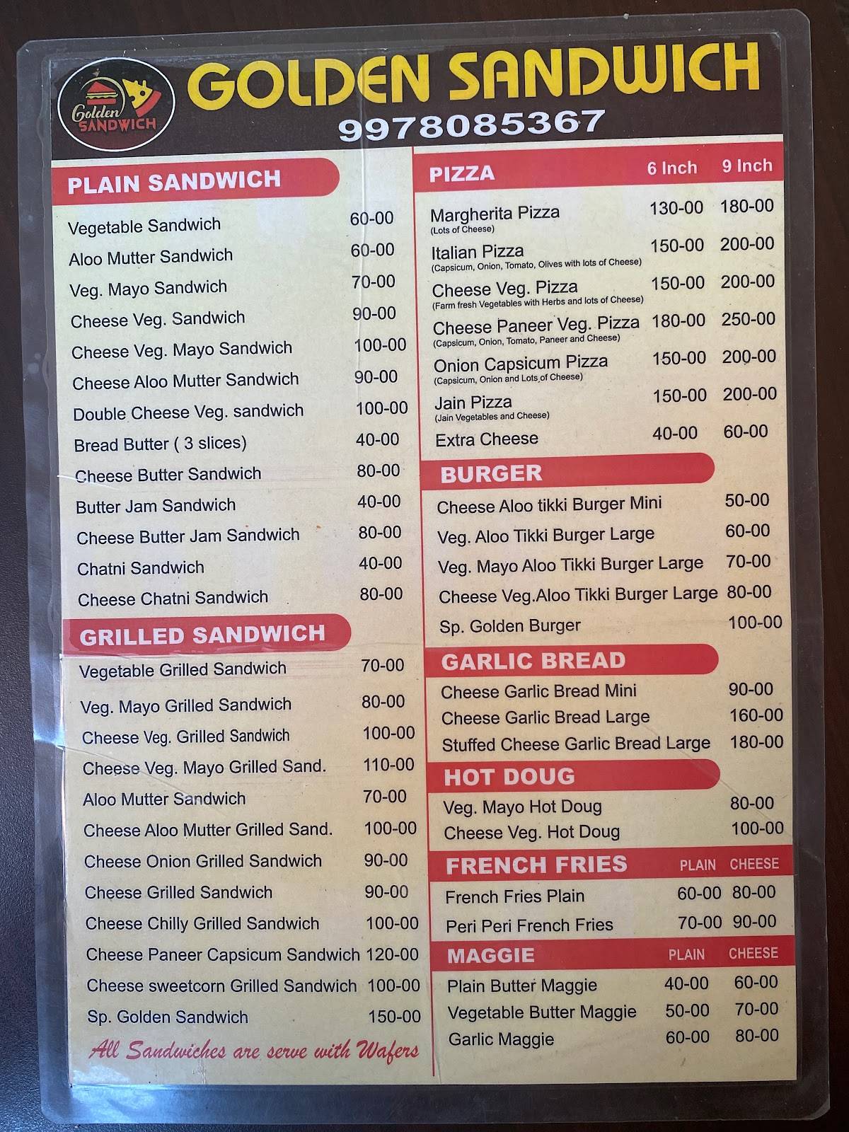 Menu at GOLDEN SANDWICH, Anand