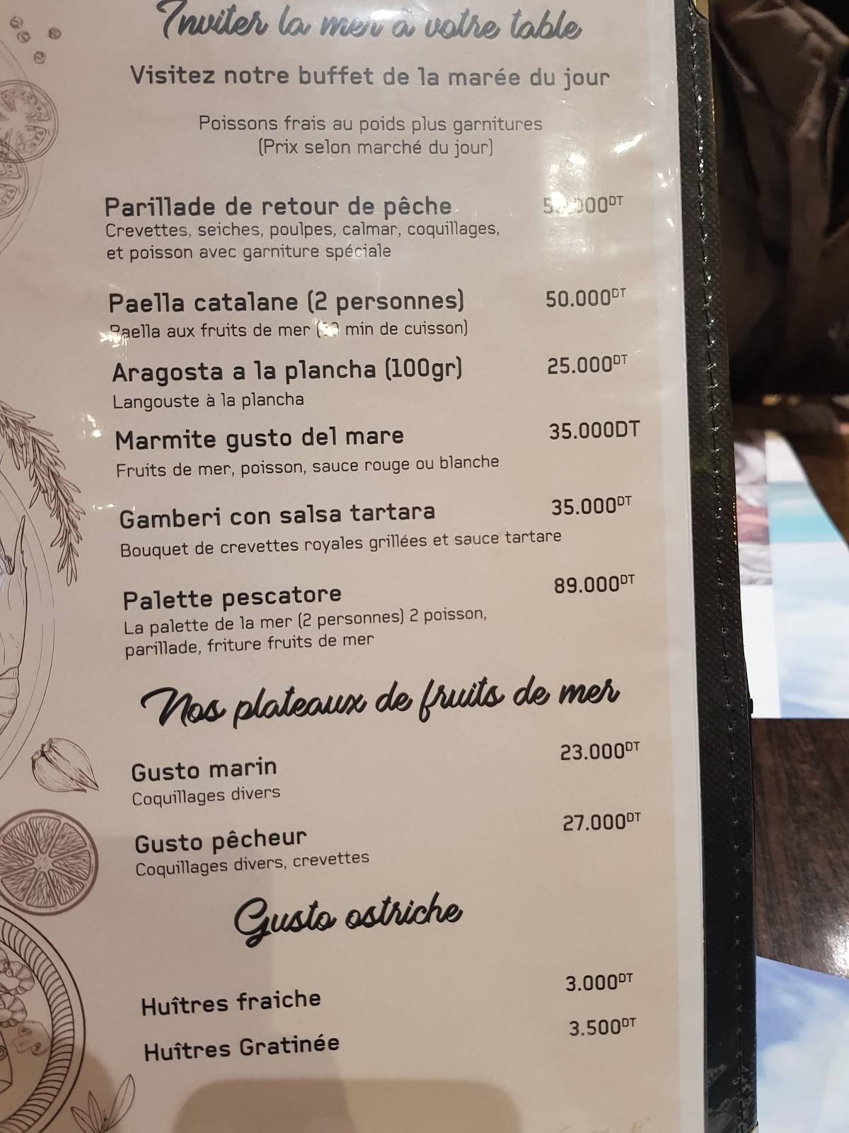 Carta del restaurante GUSTO DEL MARE, Mégrine, Av. Farhat Hached ...