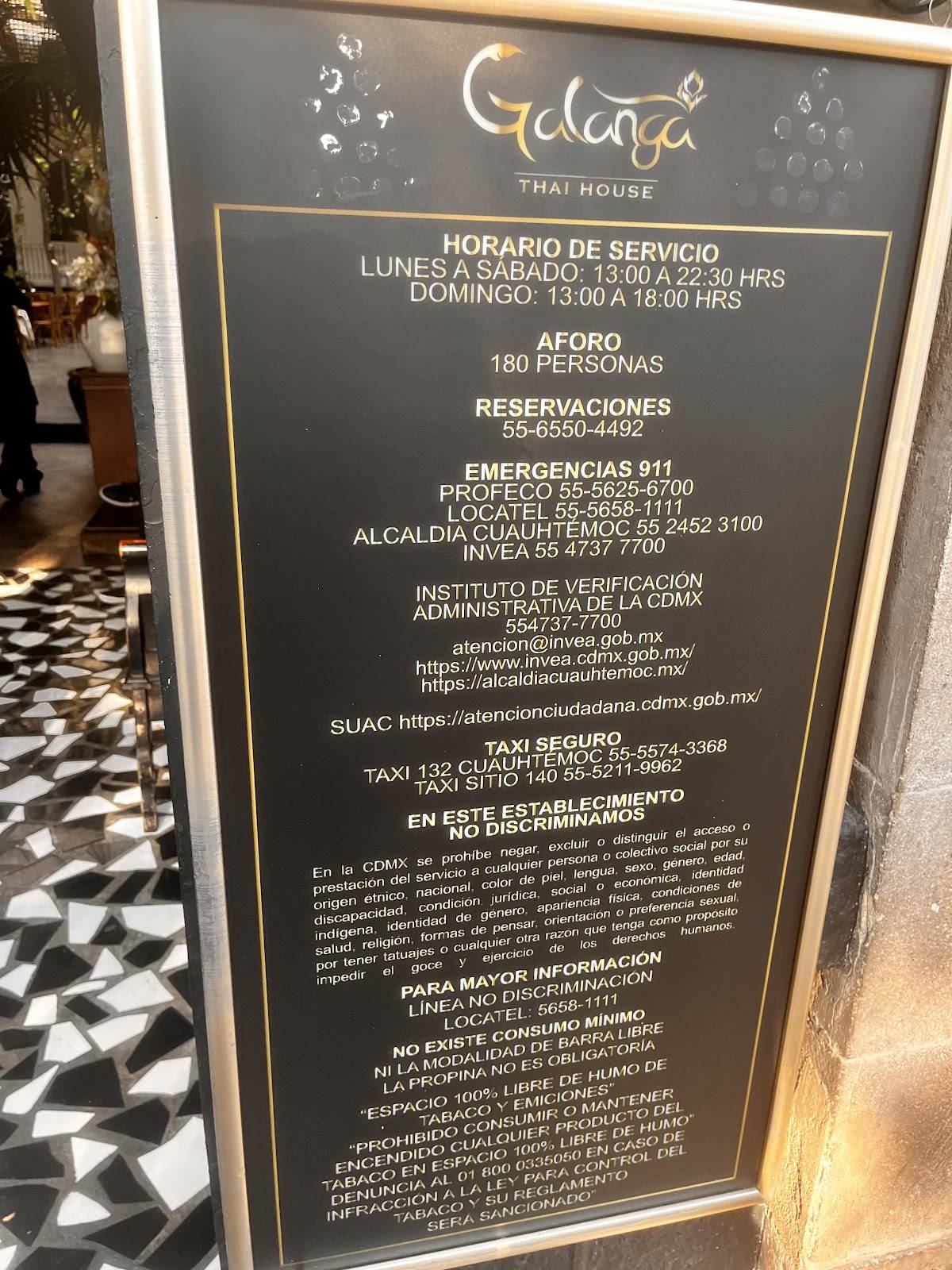 Carta del restaurante Galanga Thai House, Ciudad López Mateos