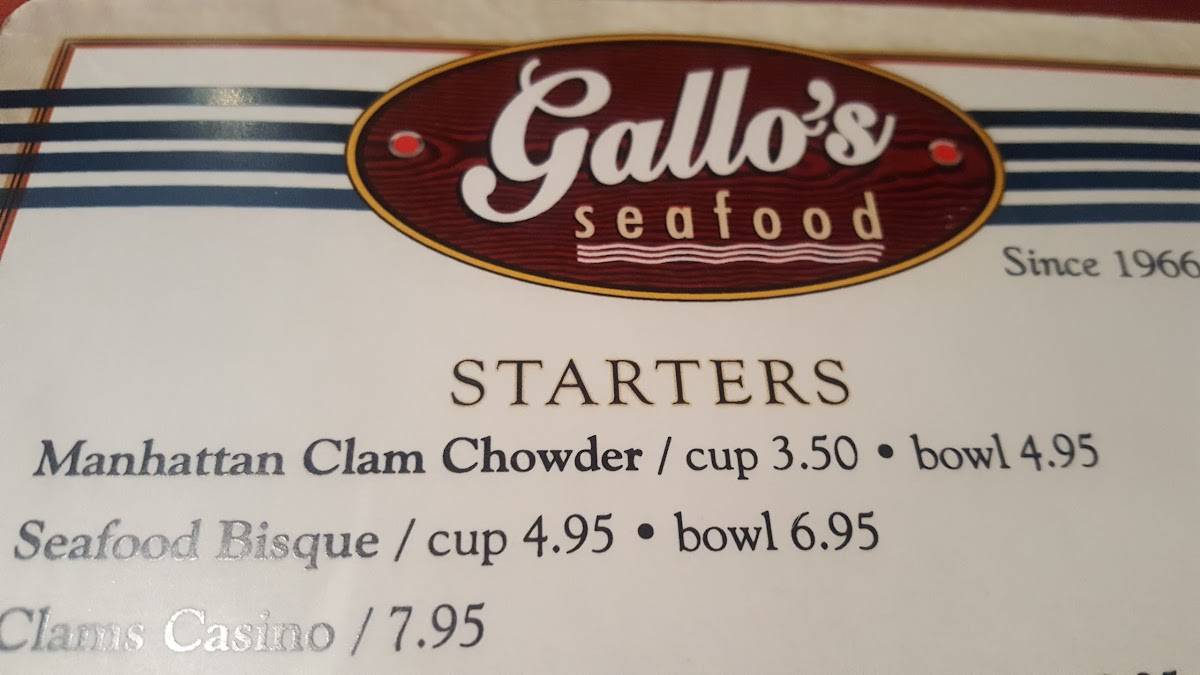 Menu at Gallo's Seafood pub & bar, Philadelphia, Roosevelt Blvd