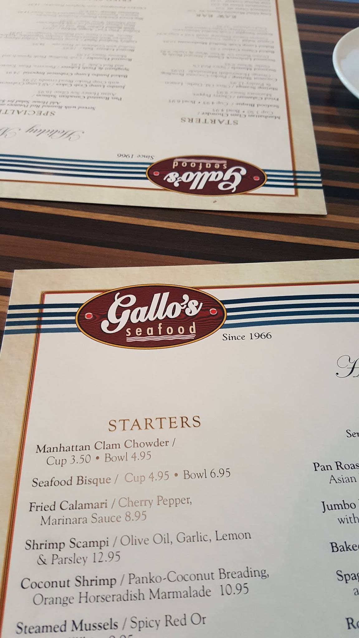 Menu at Gallo's Seafood pub & bar, Philadelphia, Roosevelt Blvd
