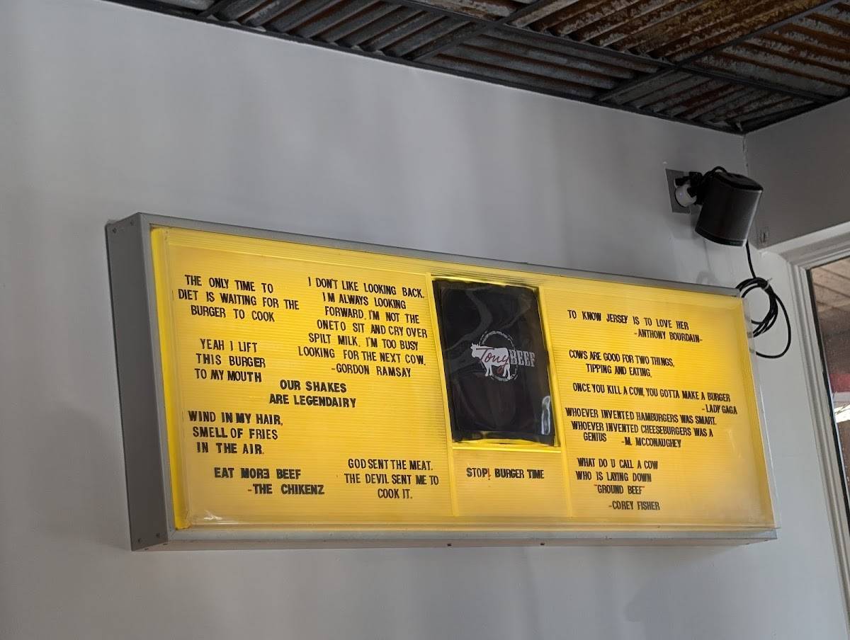 Menu at Tony Beef restaurant, Galloway