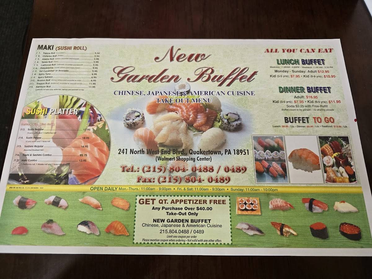 Menu at Garden Buffet restaurant, Quakertown