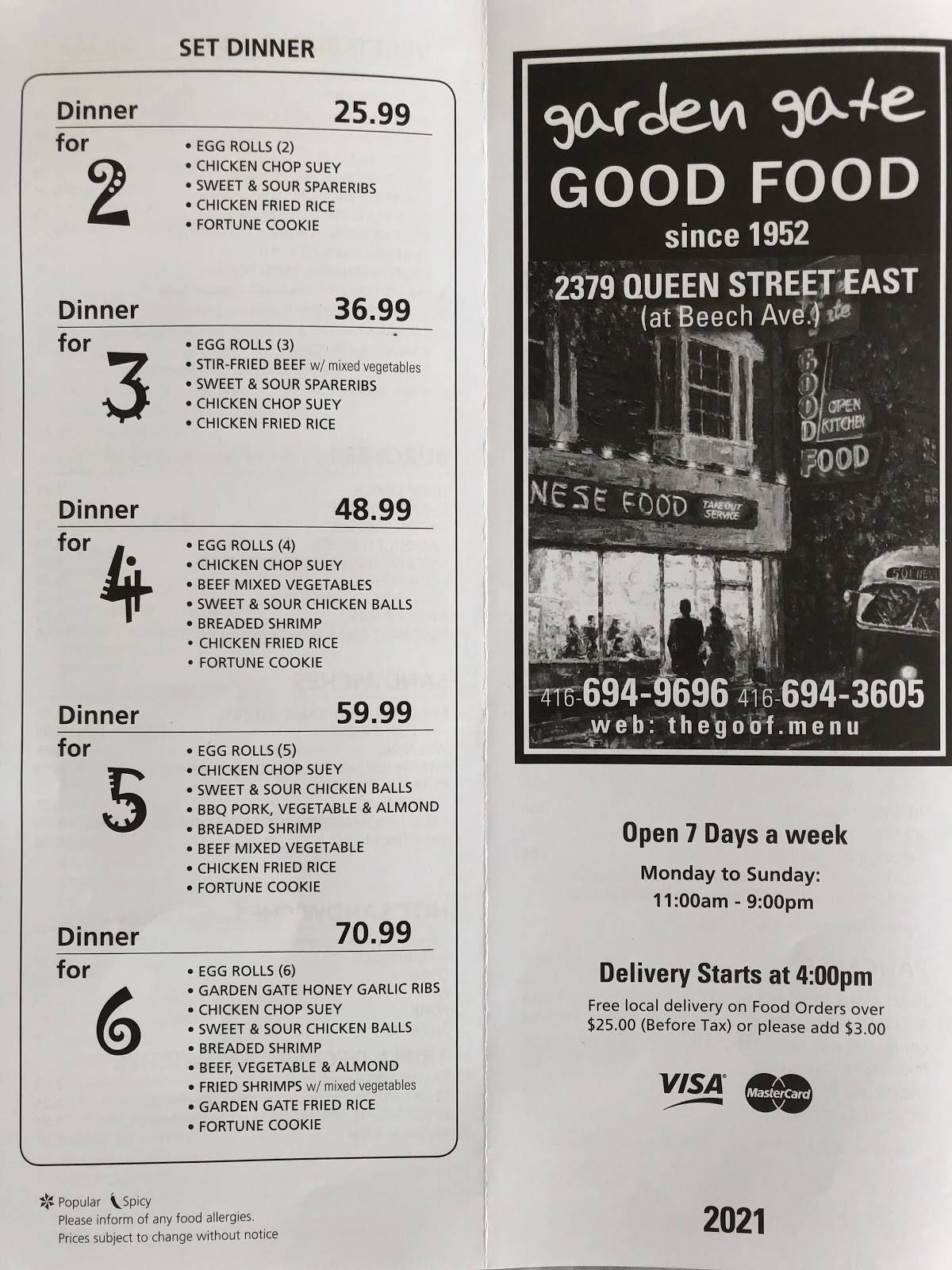 Menu at Garden Gate Restaurant, Toronto