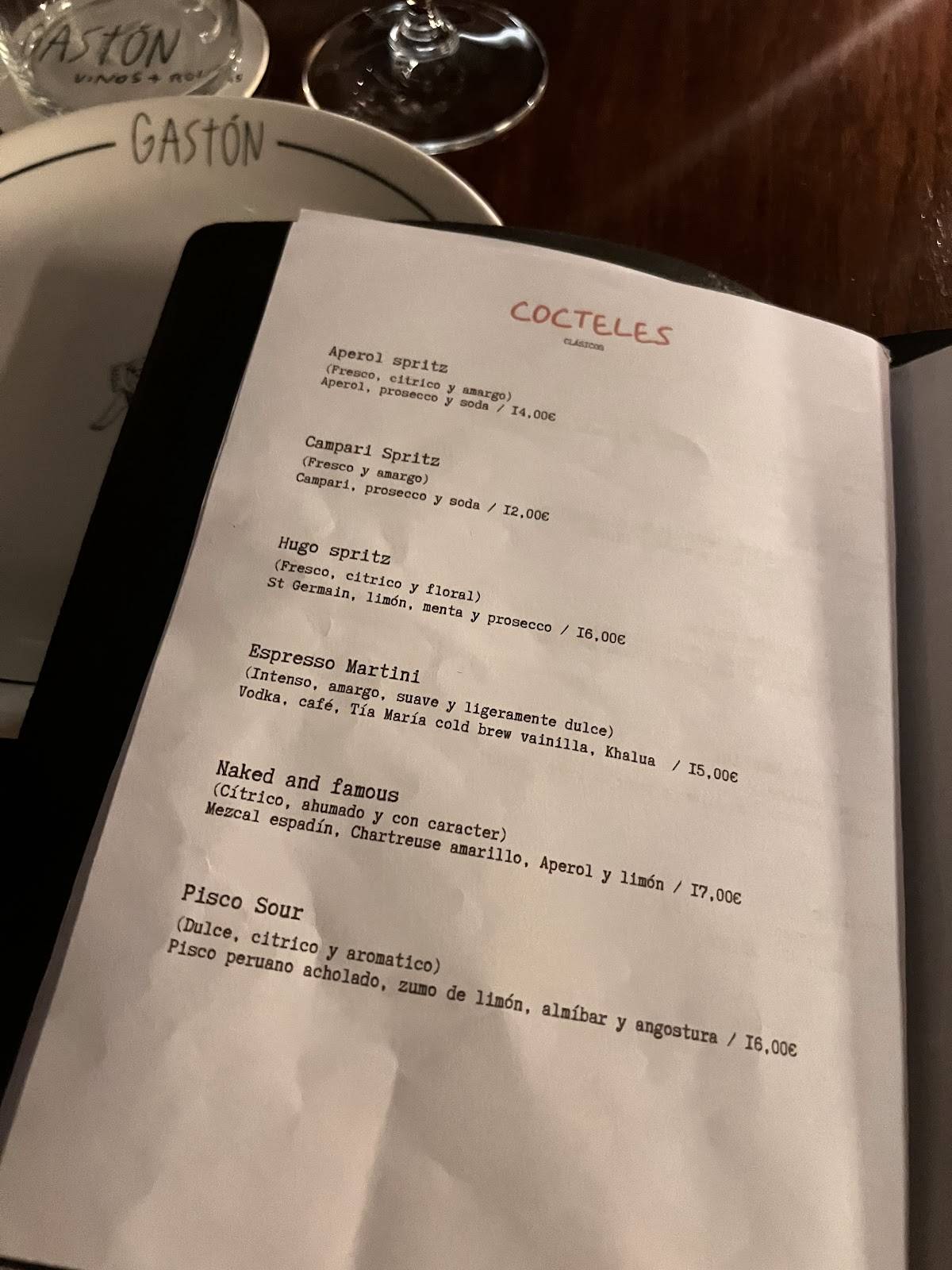 Carta de Gaston Wine Bar Madrid, Madrid