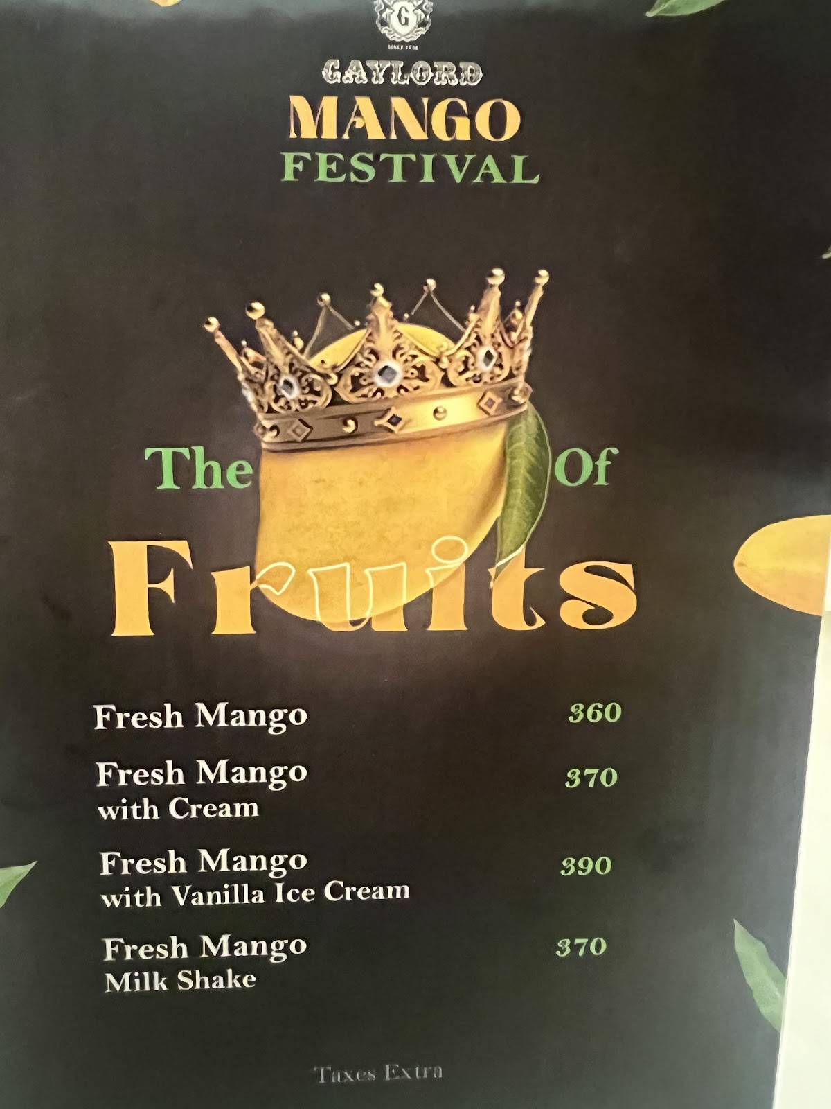Menu at Gaylord Restaurant, Mumbai