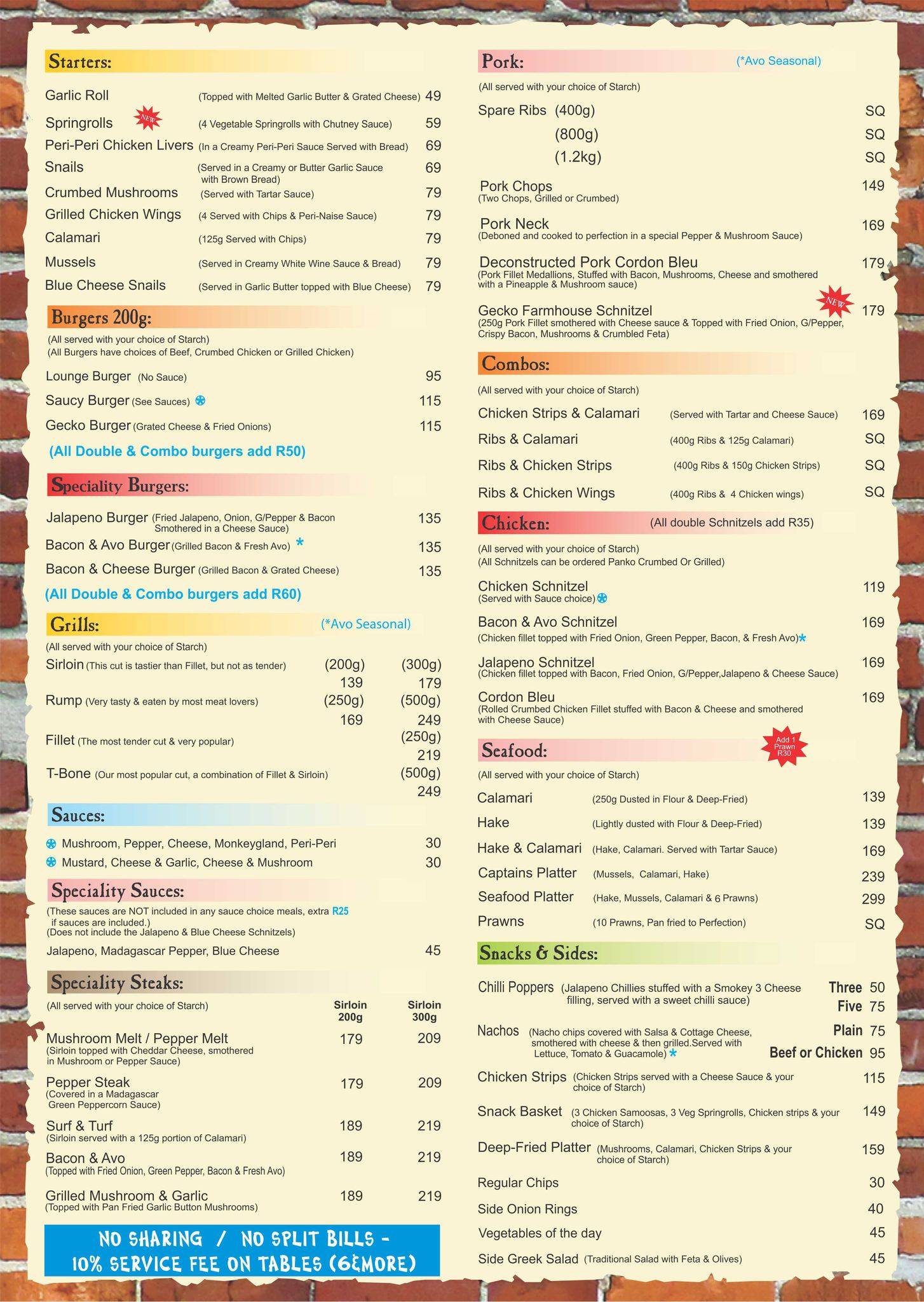 Menu at Gecko Lounge Paarl restaurant, Paarl, 25 Lady Grey St