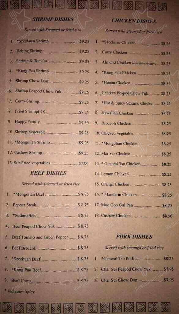 Menu at Gee's Family Restaurant, Prineville