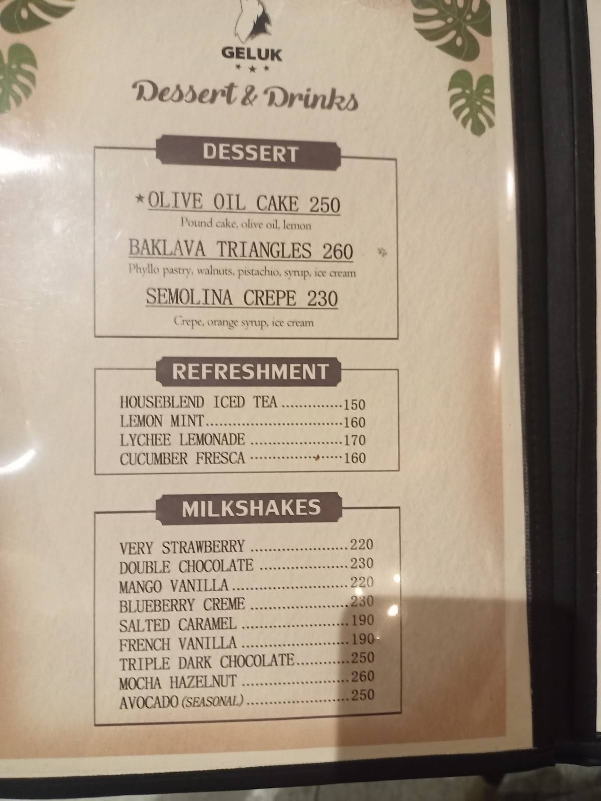 Menu at Geluk Gentri restaurant, Quezon City, 77 Banawe St