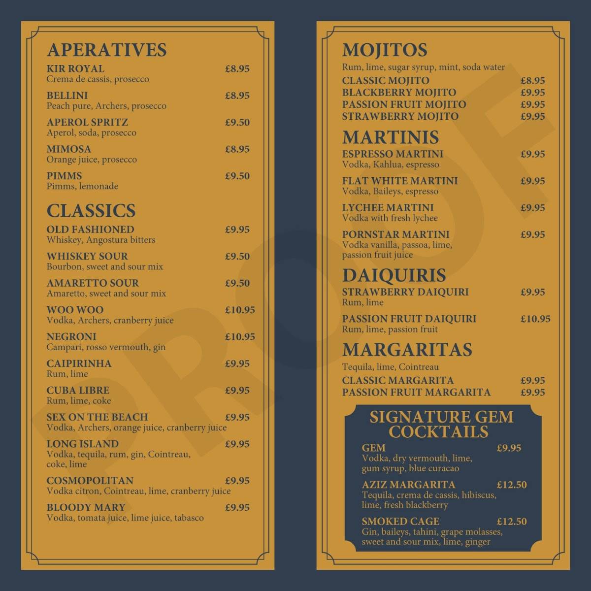 Menu at Gem of Norwich restaurant, Norwich