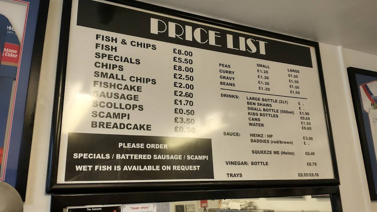 Menu at George A Green Fisheries fast food, Wakefield