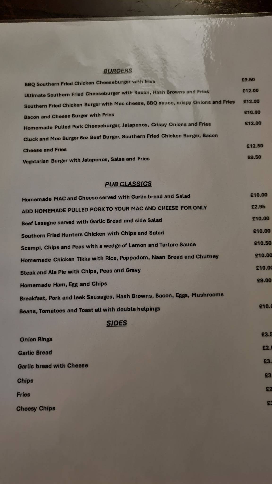 Menu at George Hotel pub & bar, Poole, 230 High St N