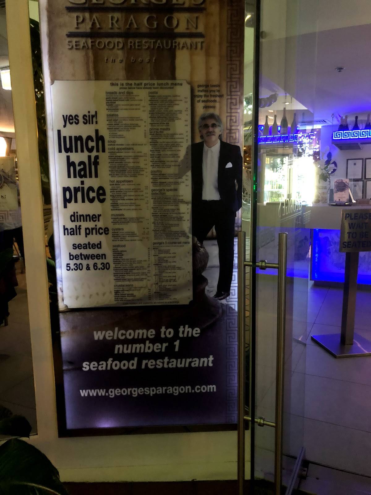 Menu at George's Paragon Seafood Restaurant, Brisbane City