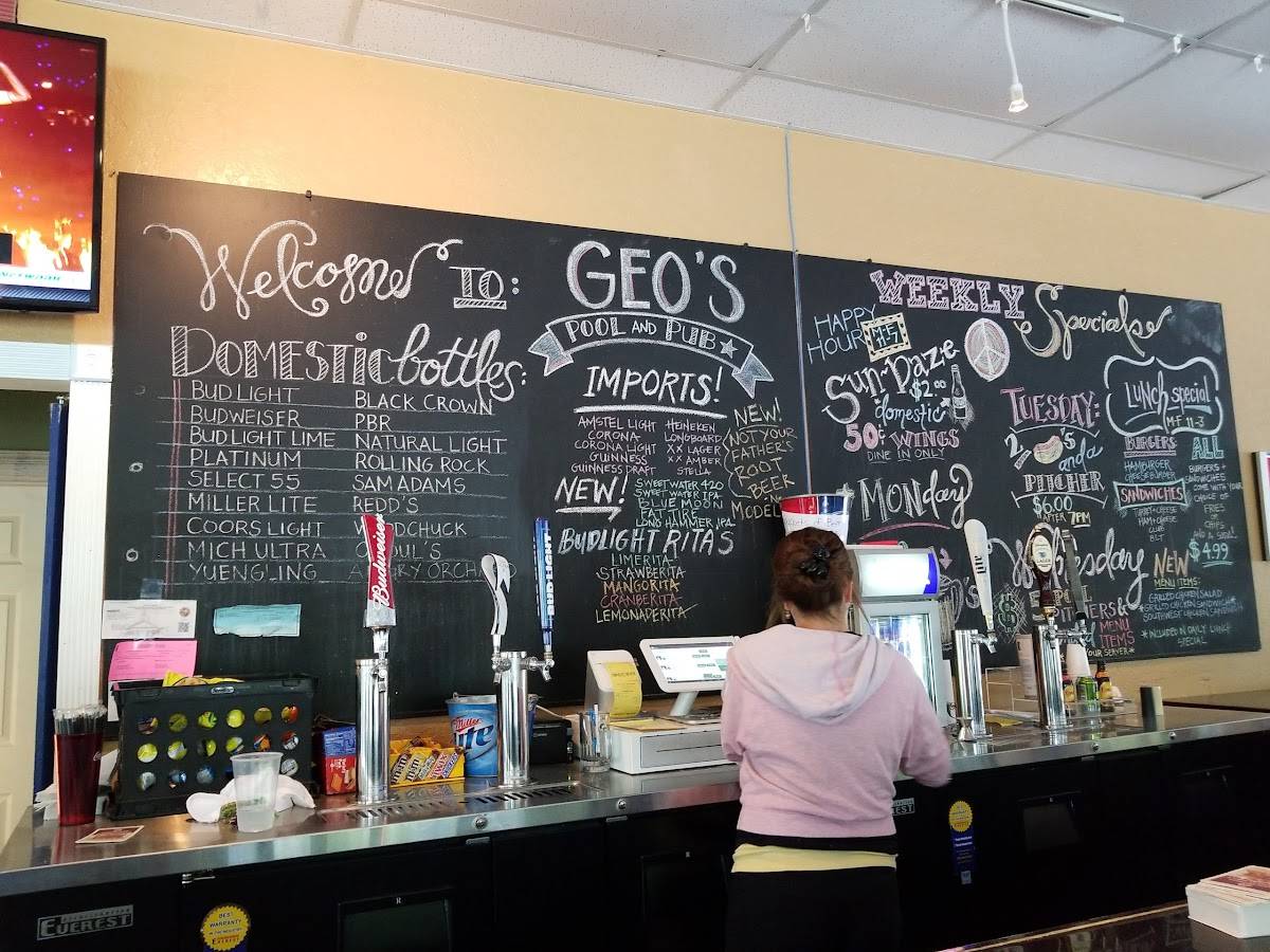 Menu at Geo's Pool And Pub, Tallahassee, Mahan Dr
