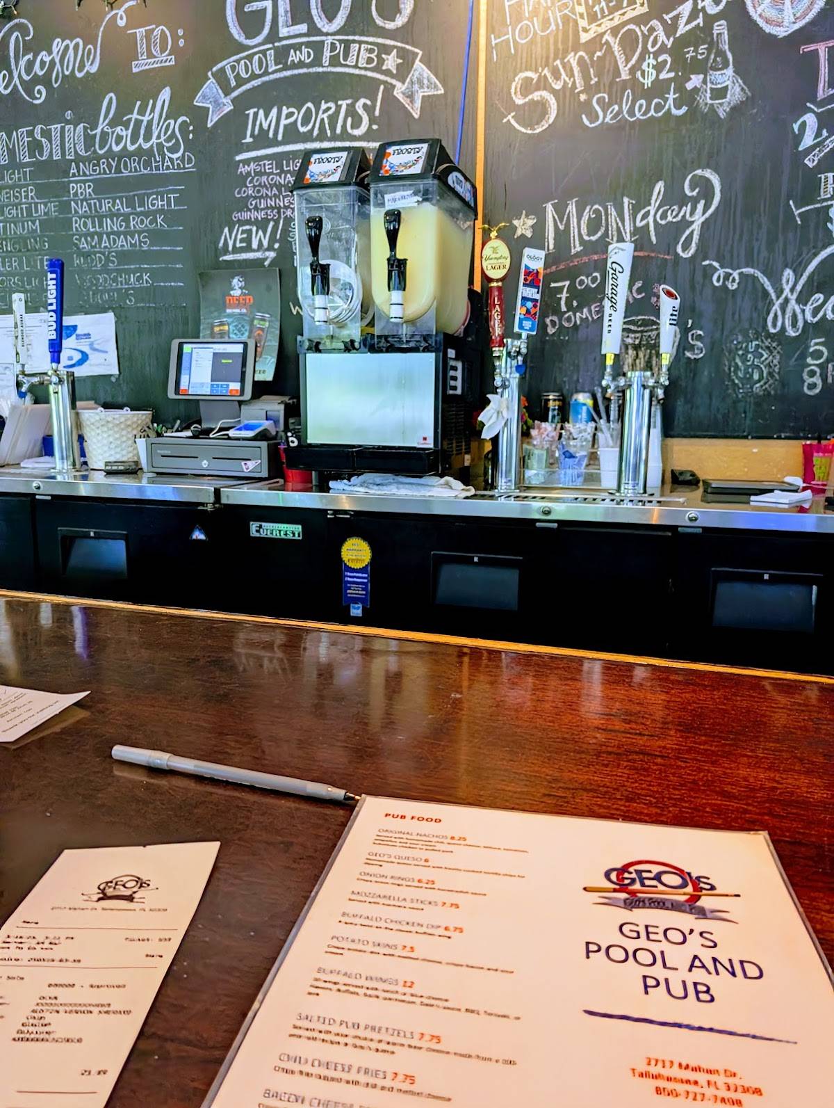 Menu at Geo's Pool And Pub, Tallahassee, 2717 Mahan Dr