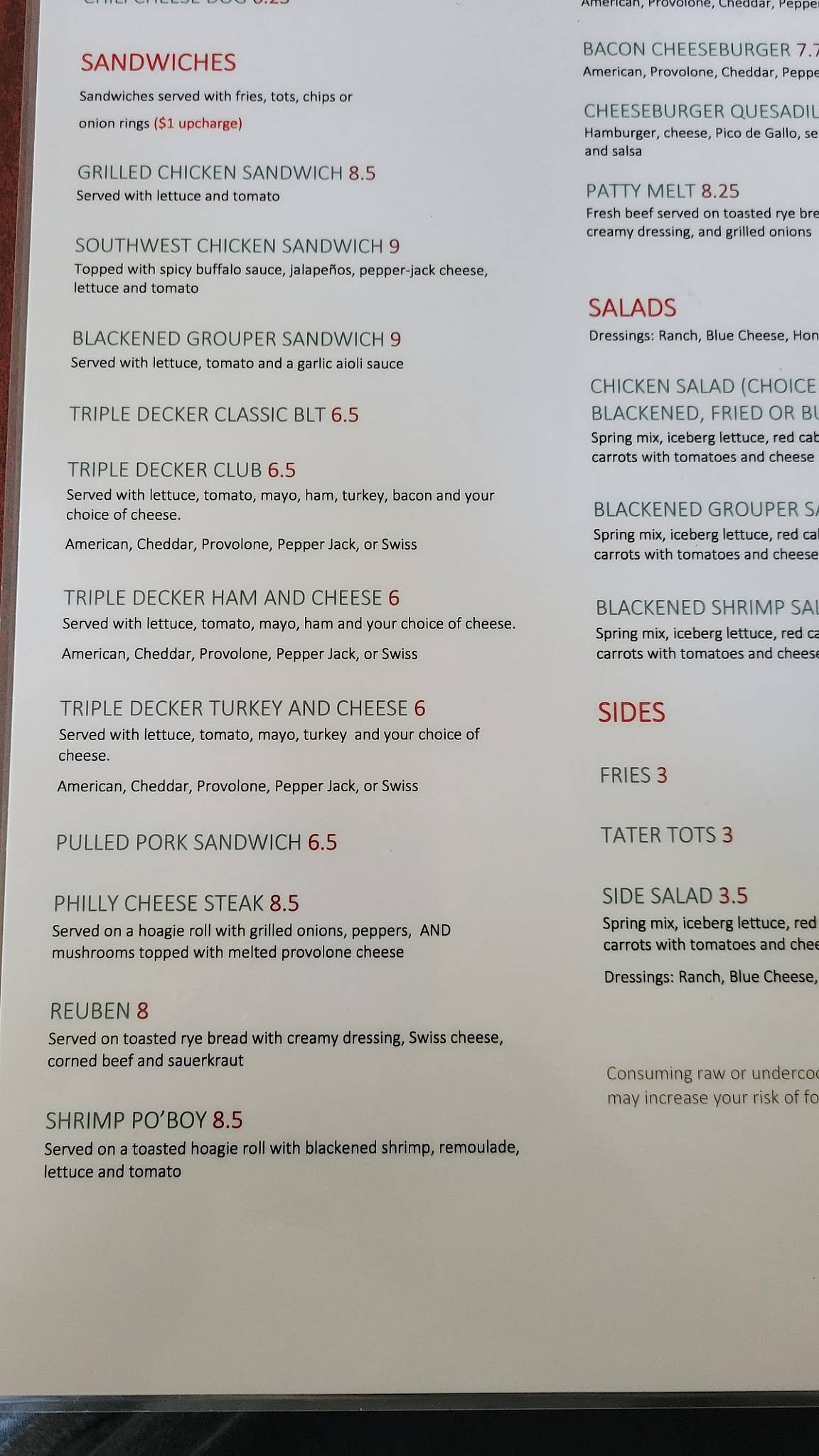 Menu at Geo's Pool And Pub, Tallahassee, 2717 Mahan Dr