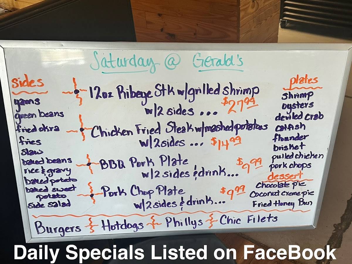 Menu at Gerald's Smokehouse and Grill BBQ, Dublin
