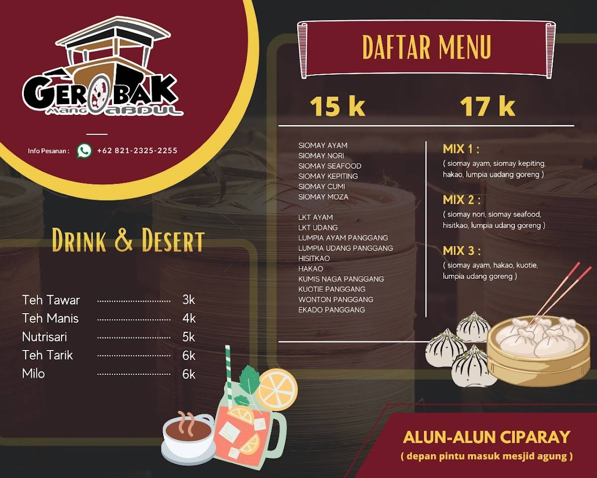Menu at Gerobak Dimsum Mang Abdul restaurant, Manggungharja