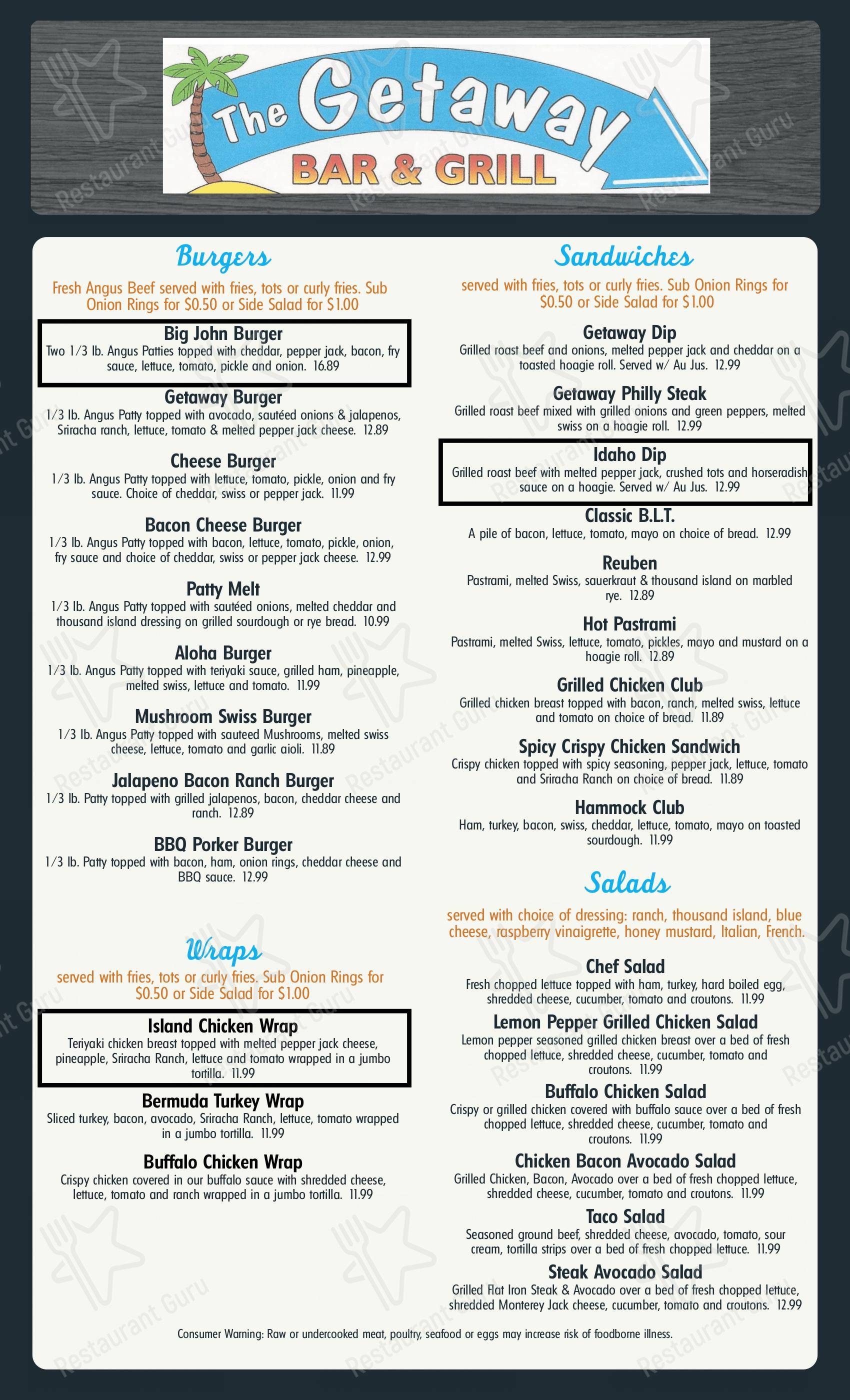 Menu at Getaway Bar & Grill, Nampa