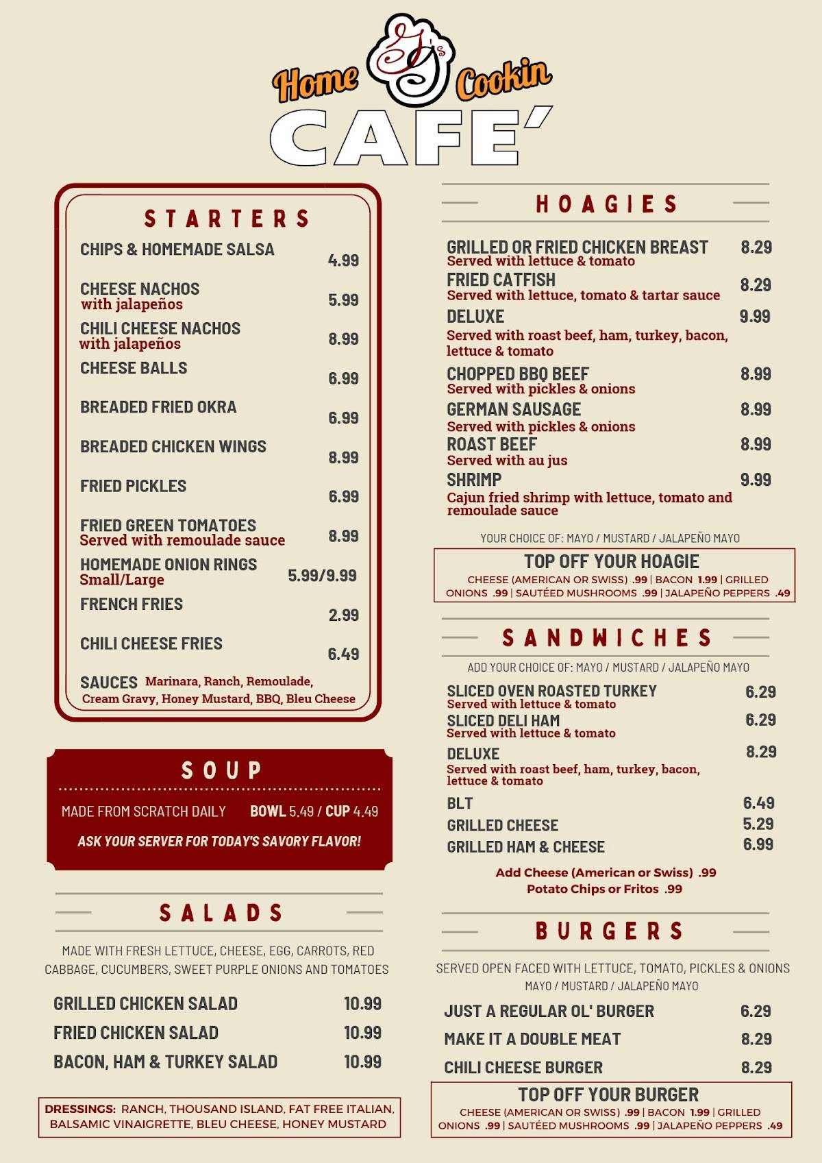 Menu at Gg's Corner Cafe, Marion