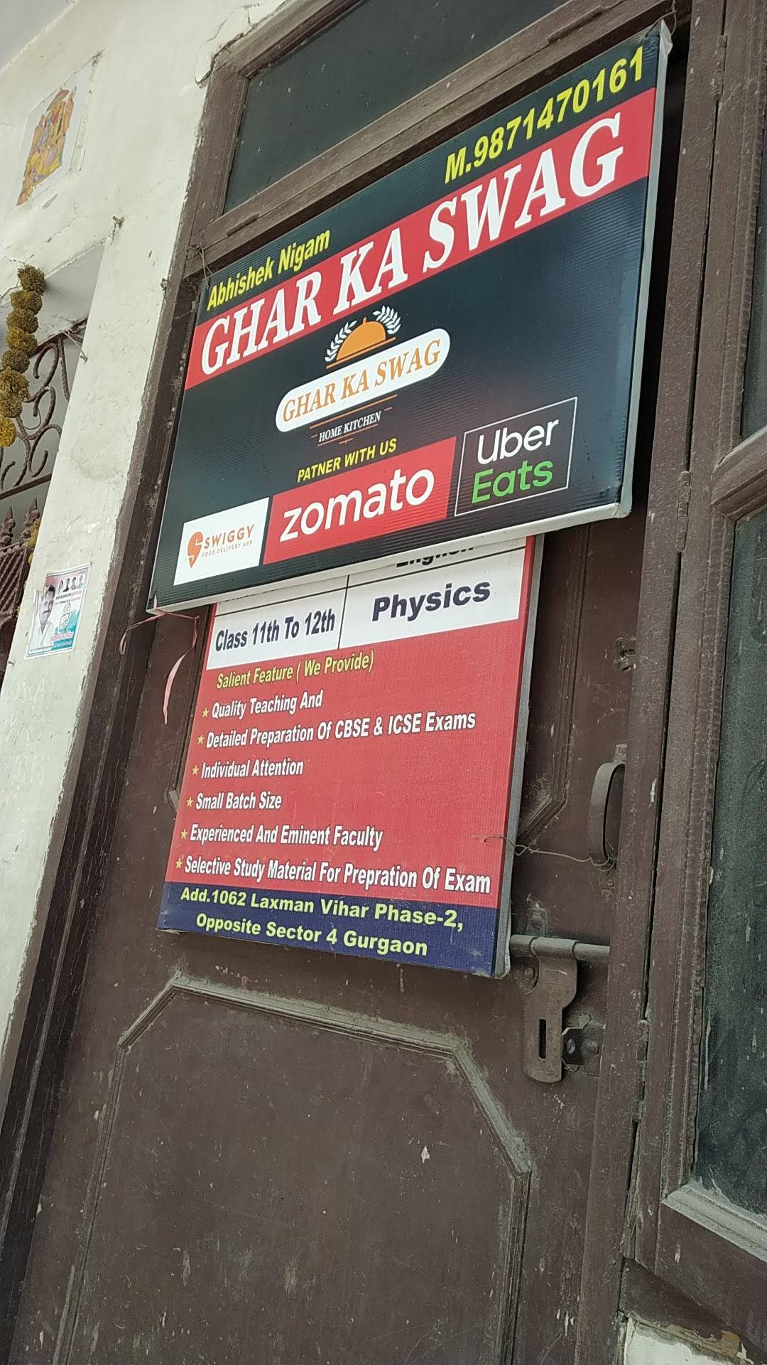 Menu at Ghar Ka Swag tiffin service, Gurugram