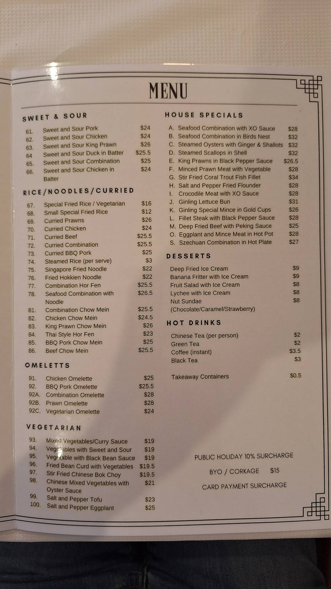 Menu at Ginling Chinese Restaurant, South Plympton